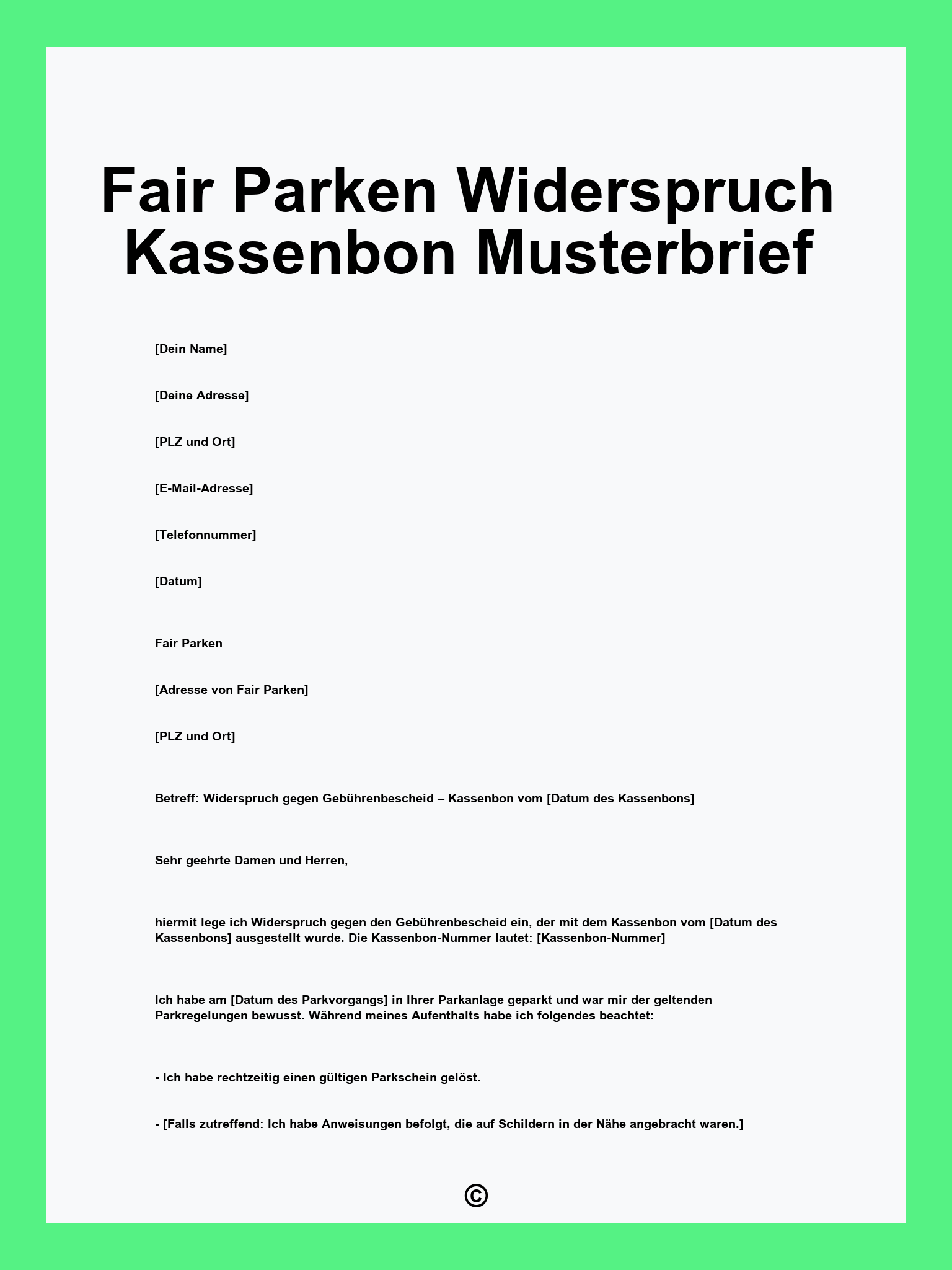 Fair Parken Widerspruch Kassenbon Musterbrief