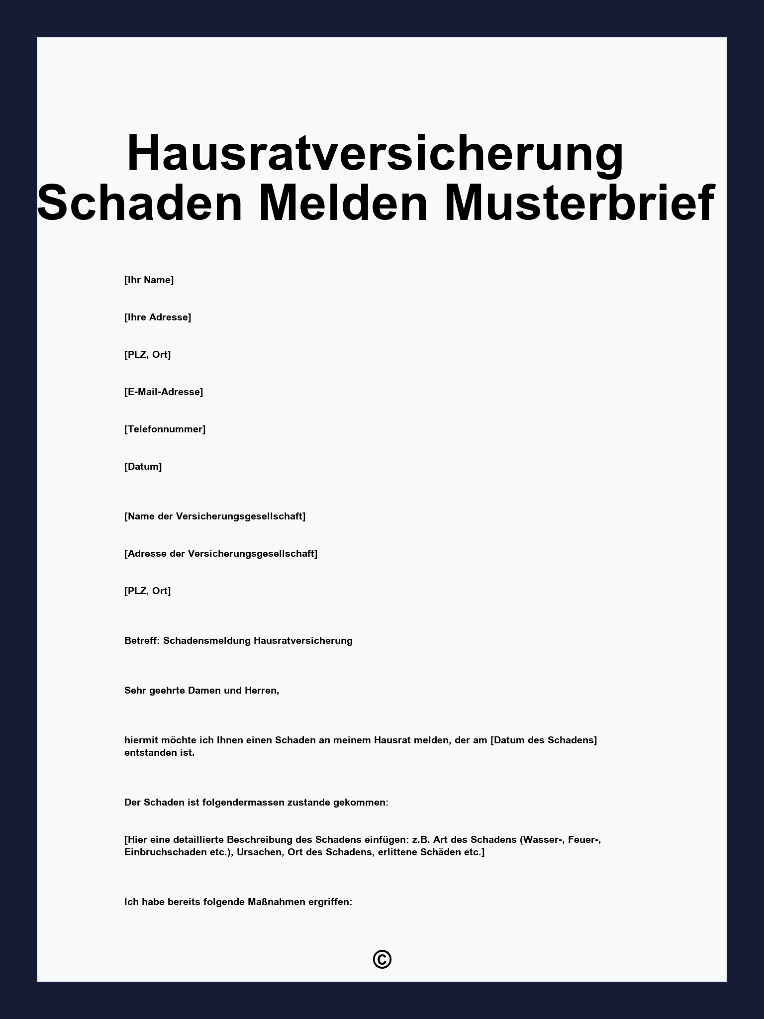 Hausratversicherung Schaden Melden Musterbrief