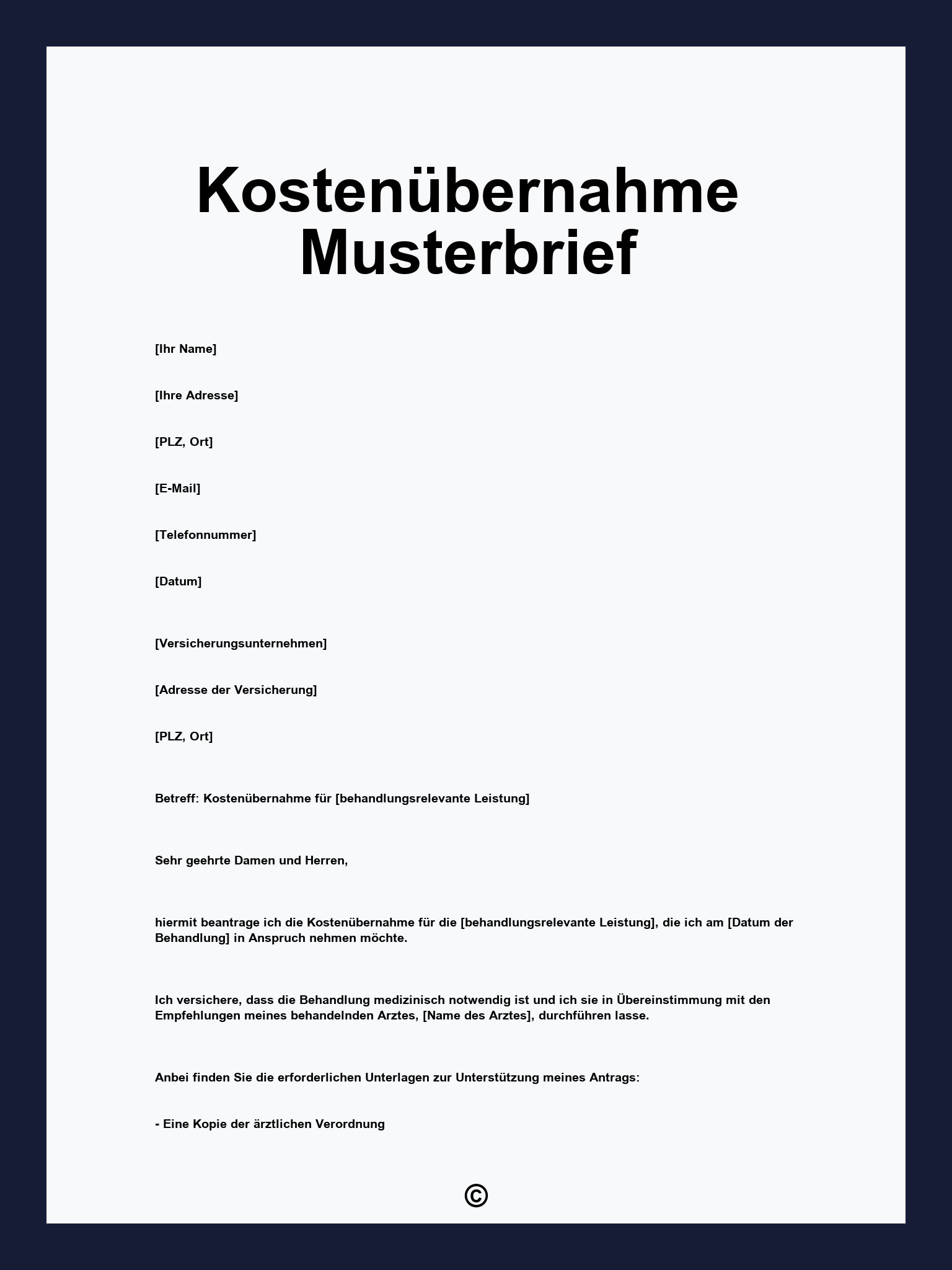 Kostenübernahme Musterbrief
