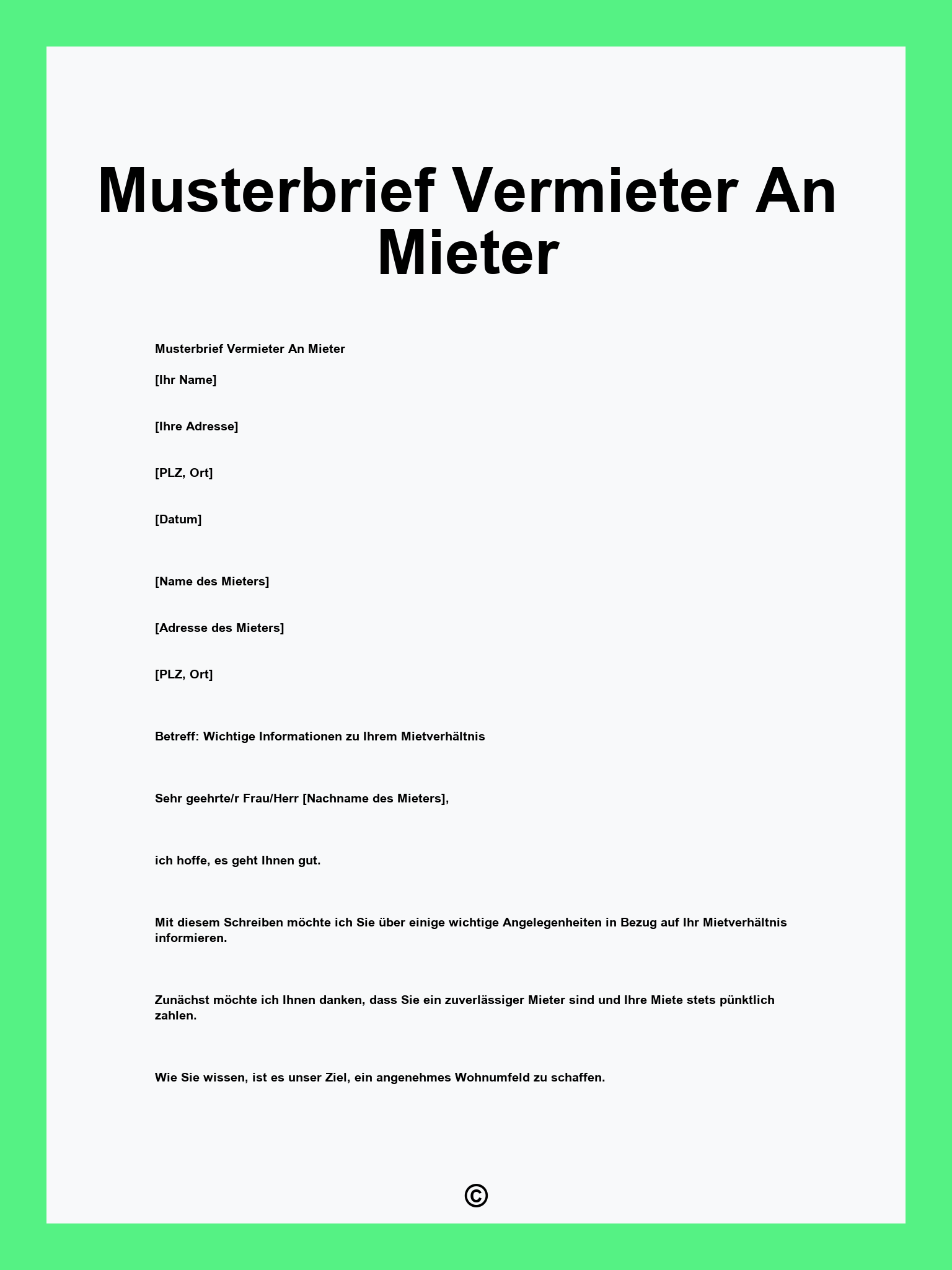 Musterbrief Vermieter An Mieter